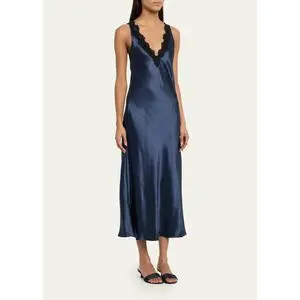 Maria Mcmanus Lace-trim V-neck Satin Midi Slip Dress