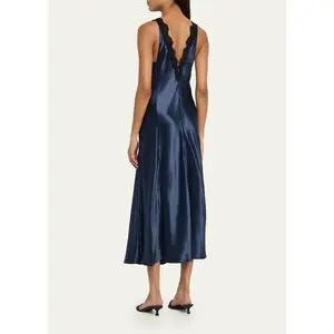 Maria Mcmanus Lace-trim V-neck Satin Midi Slip Dress