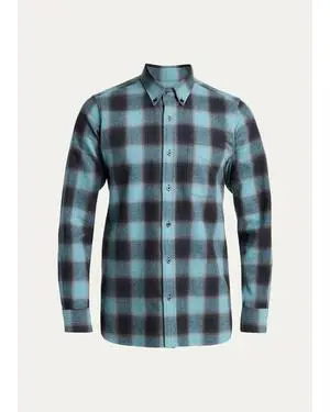 TOM FORD Brushed Flannel Check Button-down Shirt - Grey Multi