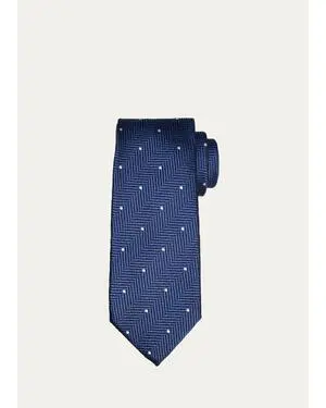 TOM FORD Polka Dot Herringbone Silk Tie - Blue