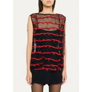 Simone Rocha Bow Embroidered Tulle Boxy Smock Top