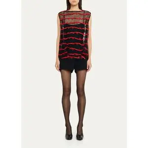 Simone Rocha Bow Embroidered Tulle Boxy Smock Top