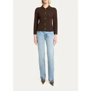 Saint Laurent Wool Polo Cardigan - Camel
