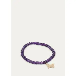 SYDNEY EVAN 14k Mini Diamond Pave Butterfly On Amethyst Stretch Bracelet