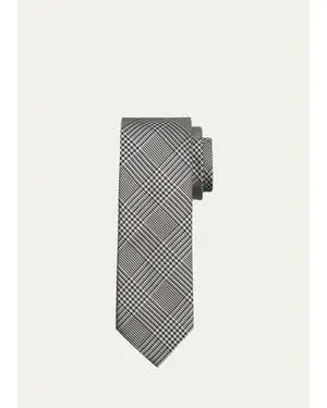 TOM FORD Prince Of Wales Linen Tie - Silver