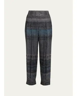 Giorgio Armani Embroidered Geo-print Wook Straight-leg Crop Trousers - Multi