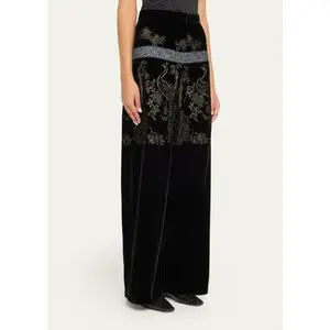 Giorgio Armani Metallic Embroidered Velvet Wide-leg Trousers