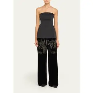 Giorgio Armani Metallic Embroidered Velvet Wide-leg Trousers