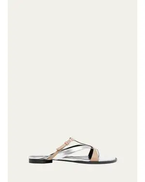 Pierre Hardy Brasilia Bicolor Leather Thong Sandals - Silver