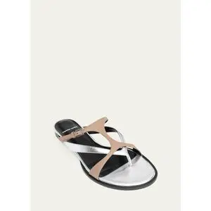 Pierre Hardy Brasilia Bicolor Leather Thong Sandals - Silver