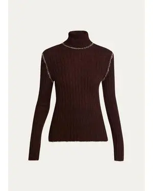 Moncler Wool-blend Fringed Turtleneck Sweater - Brown