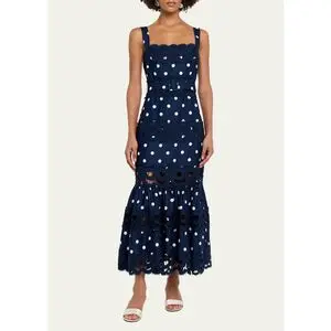 SELF-PORTRAIT Polka Dot Linen Midi Dress