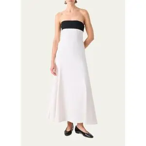 Akris Strapless Denim A-line Ankle Dress