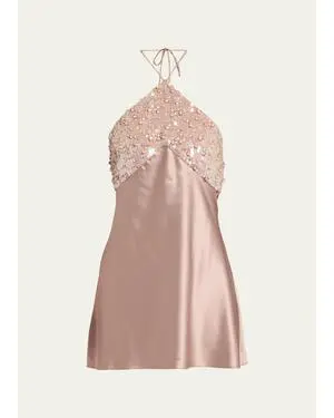 Retrofete Jeanne Embellished Satin Mini Dress