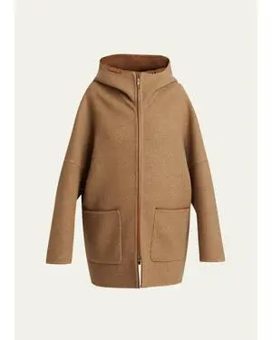 Kiton Houndstooth Wool-cashmere Hooded Overcoat - Camel