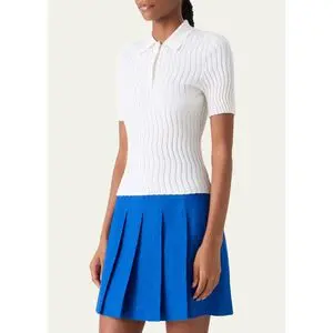 Akris Zigzag Rib Knit Short-sleeve Polo Sweater