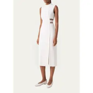 Akris Sleeveless Waist-inset Side-slit Midi Dress