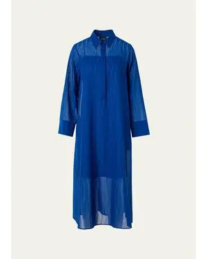 Akris Wave Broderie Anglaise Cotton Voile Midi Shirtdress - Lapis Blue