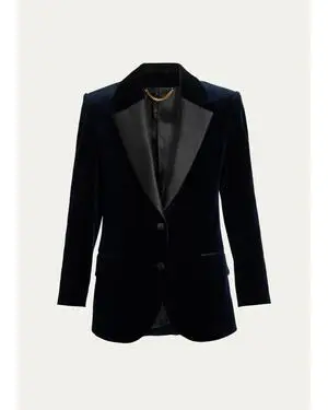 Victoria Beckham Satin Lapels Single-breasted Velvet Jacket - Midnight