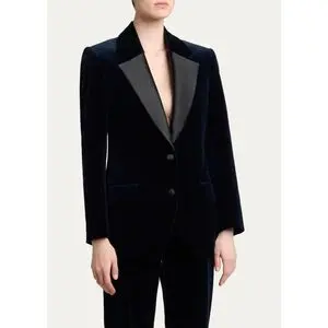 Victoria Beckham Satin Lapels Single-breasted Velvet Jacket