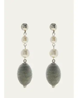BEN-AMUN Long Drop Pearly Earrings - Grey