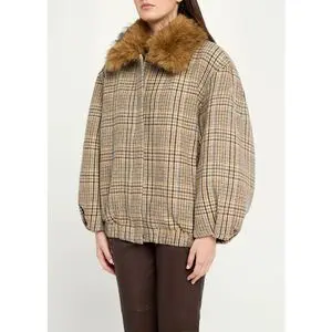 Ronny Kobo Savannah Tweed Faux Fur Collar Jacket