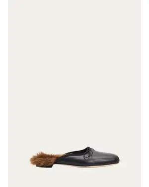 Simone Rocha Faux Fur Lined Leather Ballerina Mules