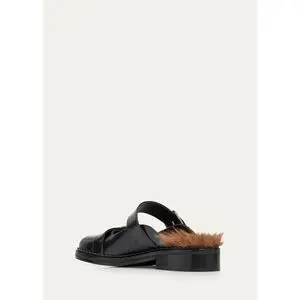 Simone Rocha Faux Fur Lined Leather Mary Jane Mules