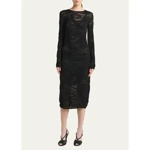 Etro Sheer Paisley Knit Long-sleeve Midi Dress
