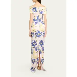 Rickie Freeman For Teri Jon Floral-print Mikado Column Gown