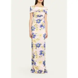 Rickie Freeman For Teri Jon Floral-print Mikado Column Gown