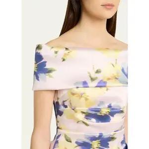 Rickie Freeman For Teri Jon Floral-print Mikado Column Gown