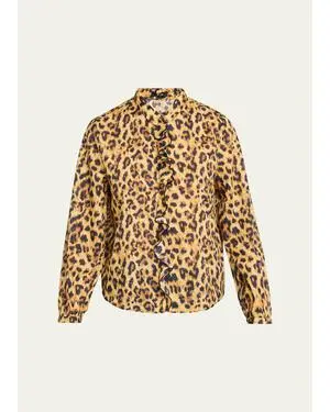 R13 Print Cotton Ruffle Blouse - Leopard