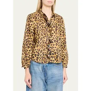R13 Print Cotton Ruffle Blouse