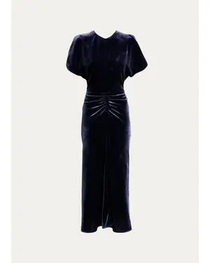 Victoria Beckham Bela Ruched Velvet Midi Dress