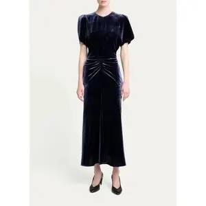 Victoria Beckham Bela Ruched Velvet Midi Dress