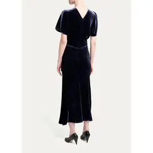Victoria Beckham Bela Ruched Velvet Midi Dress