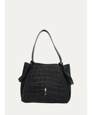 CHRISTIAN LOUBOUTIN Bettina Small Croc-embossed Suede Tote Bag