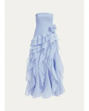 Aje Canyon Strapless Tiered Ruffle Gown - Cloud Blue