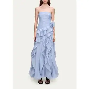 Aje Canyon Strapless Tiered Ruffle Gown
