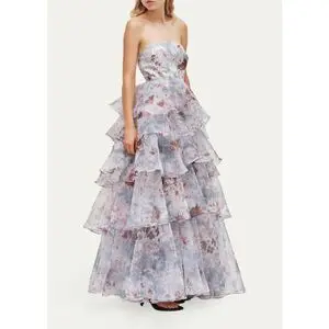 Aje Gabriella Strapless Tiered Ruffle Gown