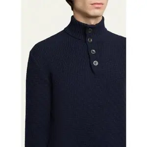 Giorgio Armani Chevron Cashmere Half-placket Sweater