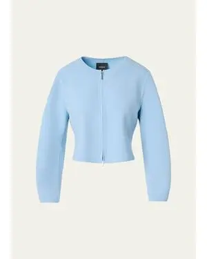 Akris Harriet Wool Crepe Crop Jacket - Lapis Blue