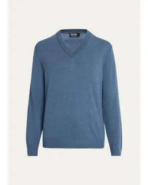 Zegna Oasi Cashmere V-neck Sweater - Blue
