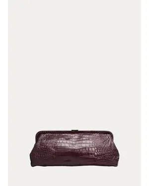 Michael Kors Angelica Large Croc-embossed Leather Frame Clutch - Wine