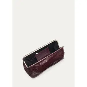 Michael Kors Angelica Large Croc-embossed Leather Frame Clutch - Wine