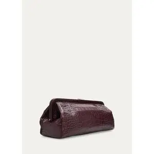 Michael Kors Angelica Large Croc-embossed Leather Frame Clutch - Wine