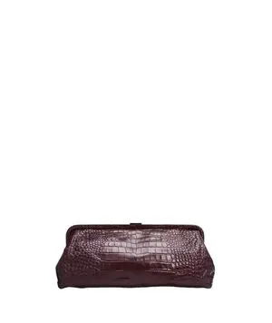 Michael Kors Angelica Large Croc-embossed Leather Frame Clutch - Wine