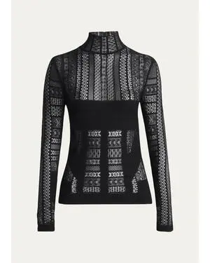 Alexander McQueen Mixed Lace Long-sleeve Turtleneck Top