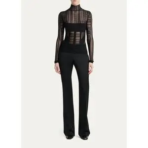 Alexander McQueen Mixed Lace Long-sleeve Turtleneck Top
